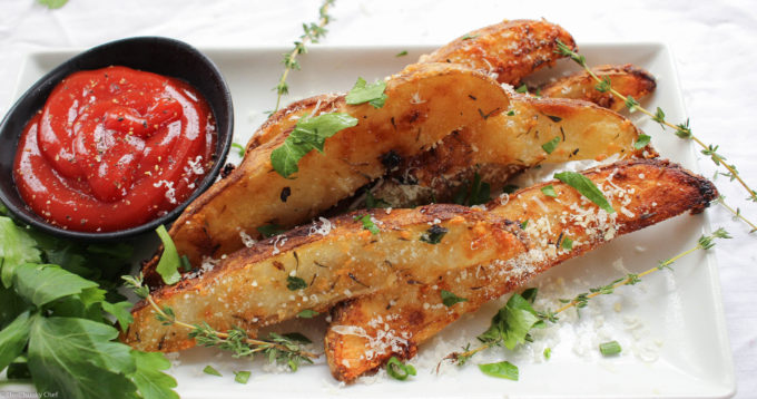 Parmesan and Garlic Wedge Fries - The Chunky Chef