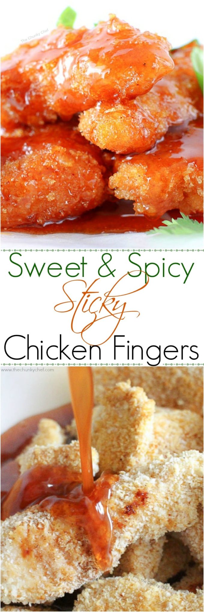 Sweet and Spicy Sticky Chicken Fingers - The Chunky Chef