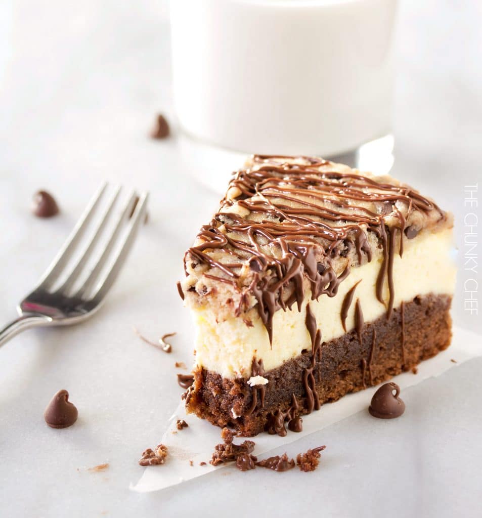 Brownie Bottom Cookie Dough Cheesecake - The Chunky Chef