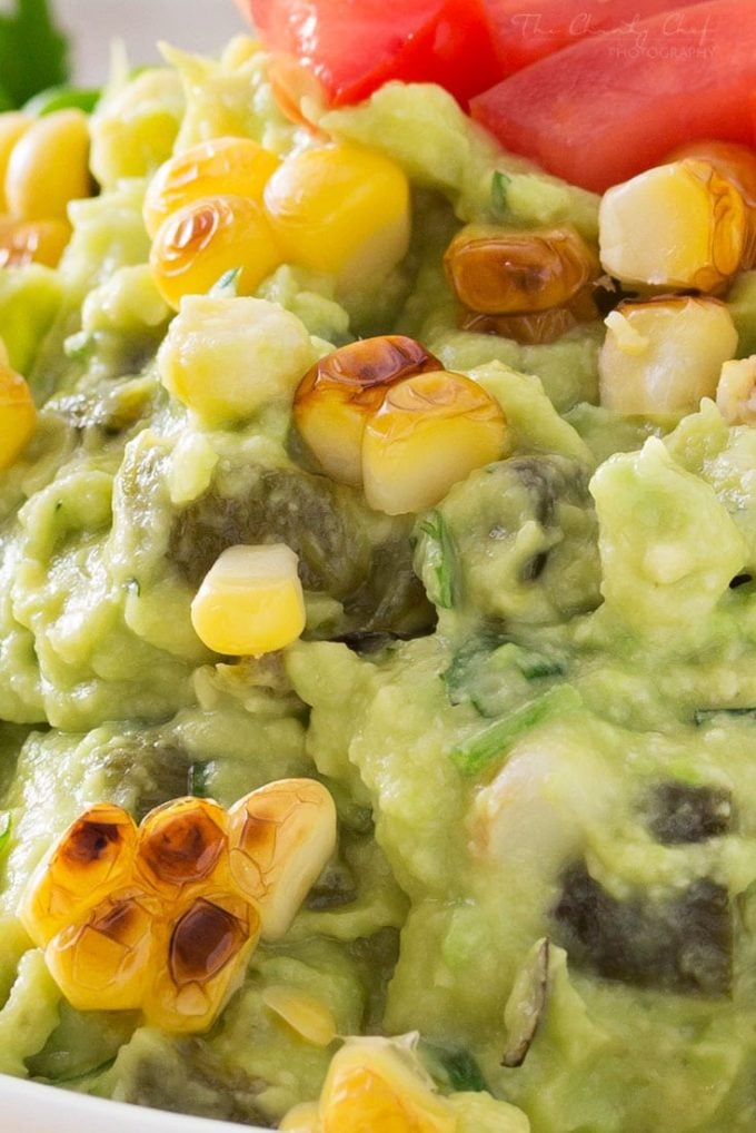 Roasted Poblano and Charred Corn Guacamole - The Chunky Chef