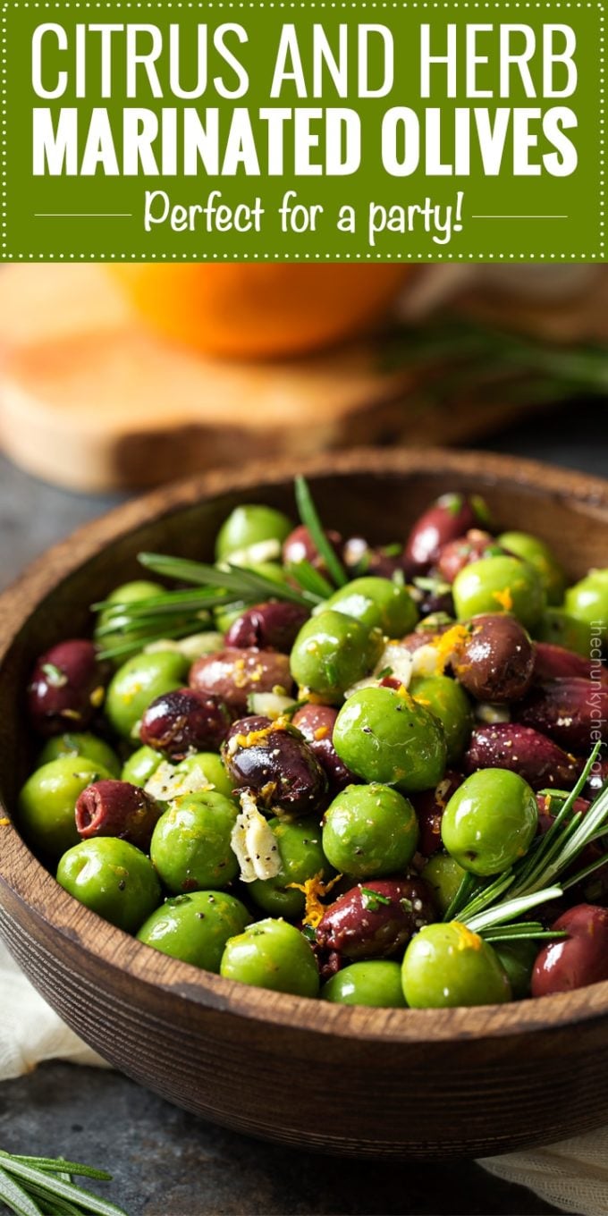 Easy Citrus Herb Marinated Olives - The Chunky Chef