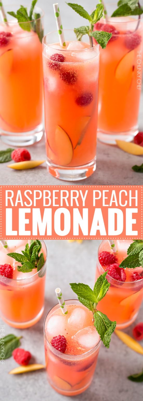Homemade Raspberry Peach Lemonade - The Chunky Chef