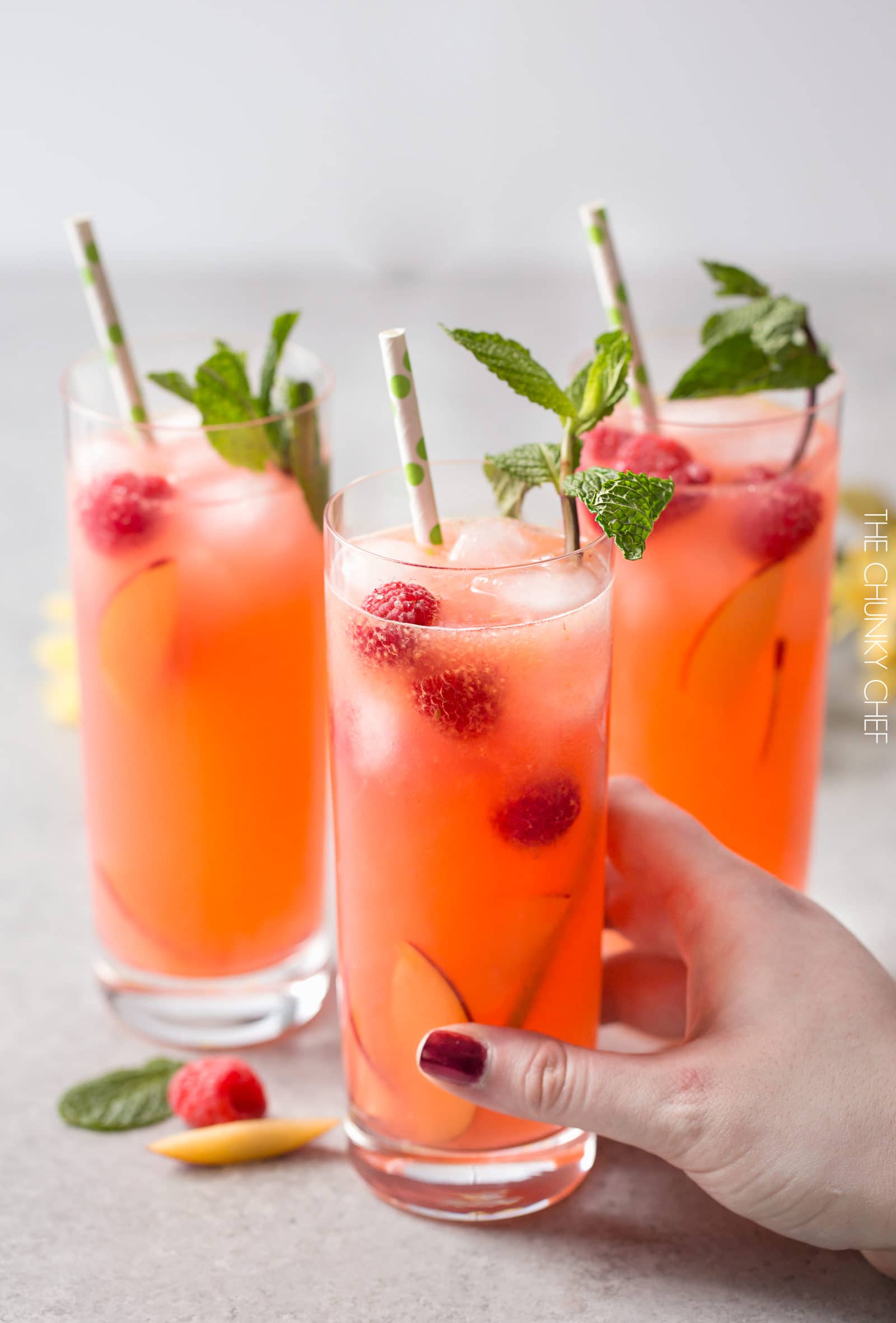 Homemade Raspberry Peach Lemonade - The Chunky Chef