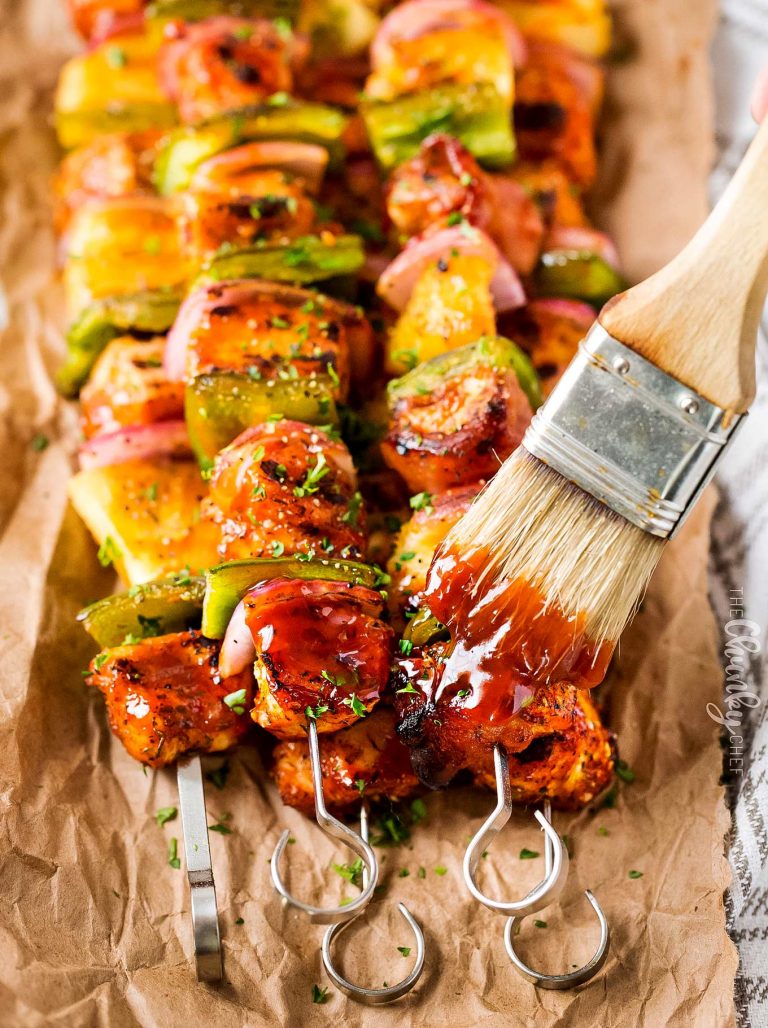 Grilled BBQ Chicken Kabobs (perfect for summer!) - The Chunky Chef
