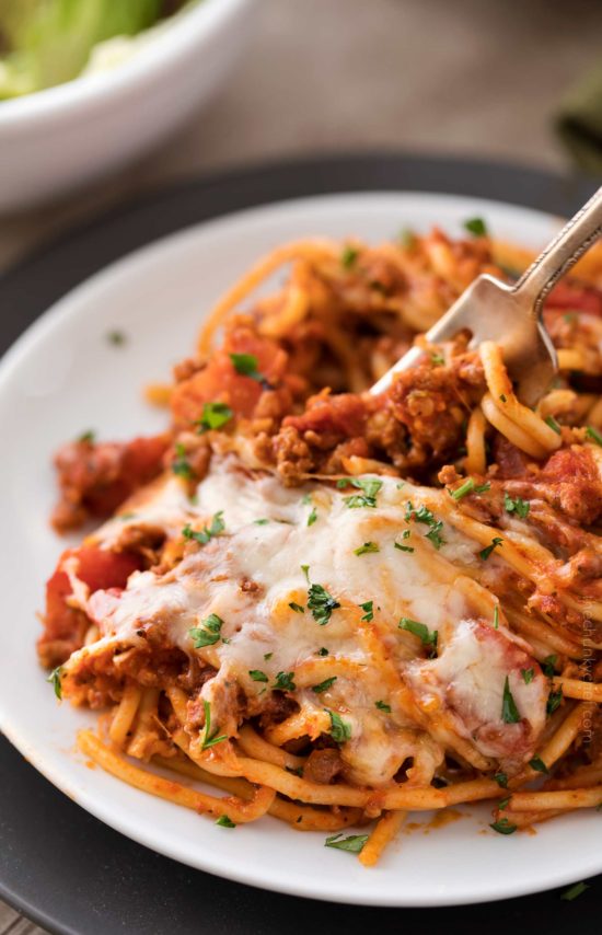 Easy Crockpot Spaghetti Casserole The Chunky Chef