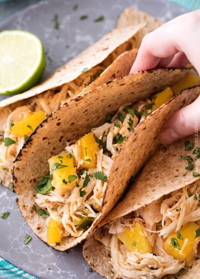 Mango Pineapple Crockpot Chicken Tacos - The Chunky Chef