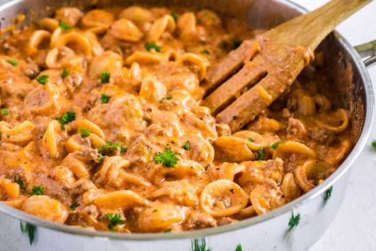 Creamy Beef and Shells (easy dinner recipe) - The Chunky Chef