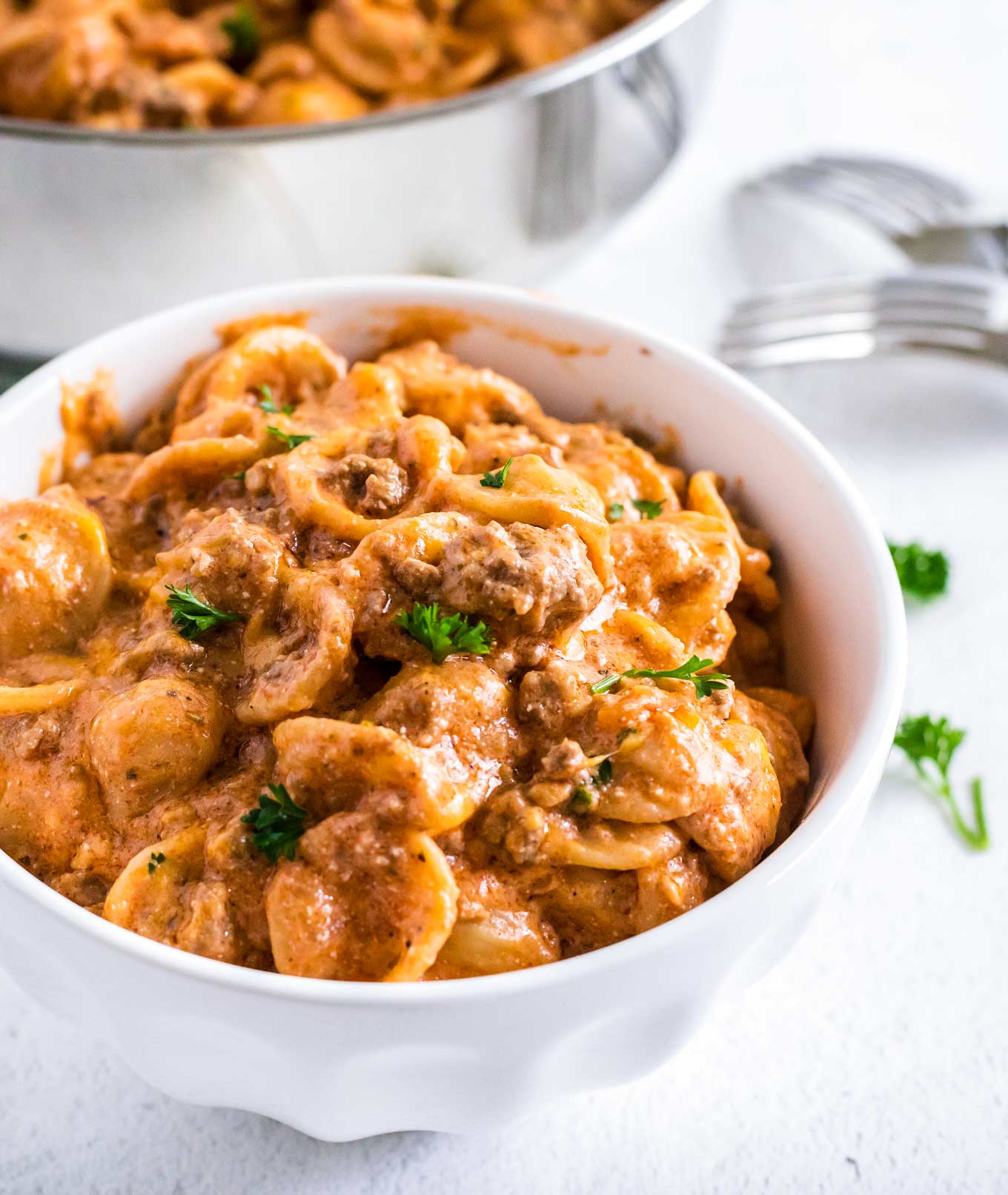 Creamy Beef and Shells (easy dinner recipe) - The Chunky Chef
