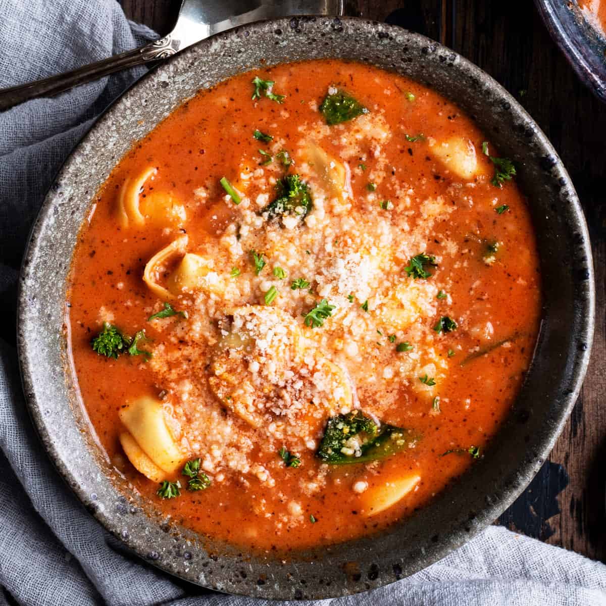 Cheesy Deluxe Pizza Soup - The Chunky Chef