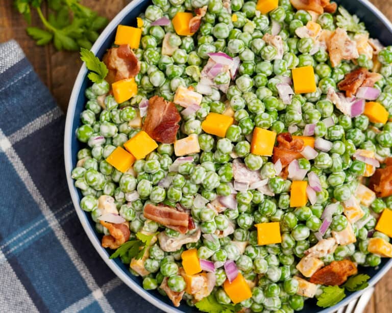 Bacon and Onion Pea Salad - The Chunky Chef