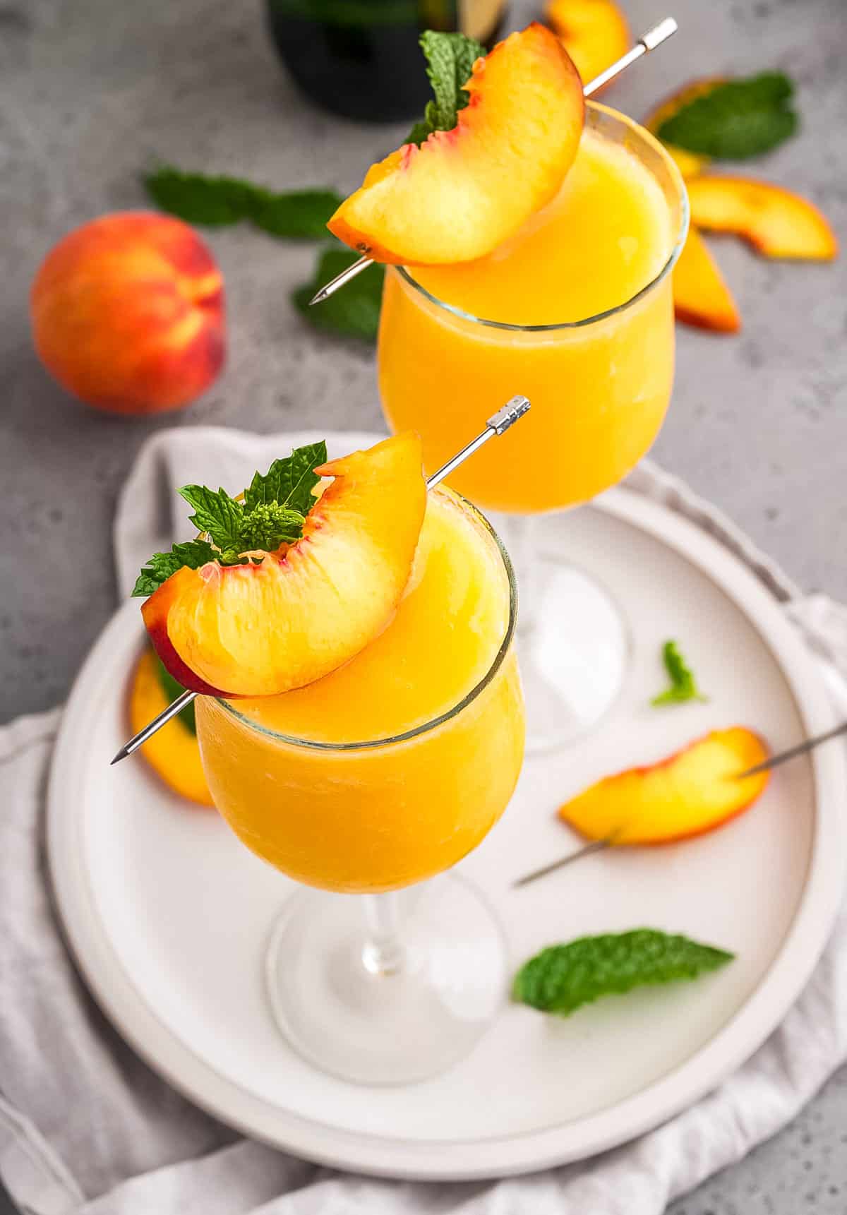 Frozen Peach Bellini - The Chunky Chef