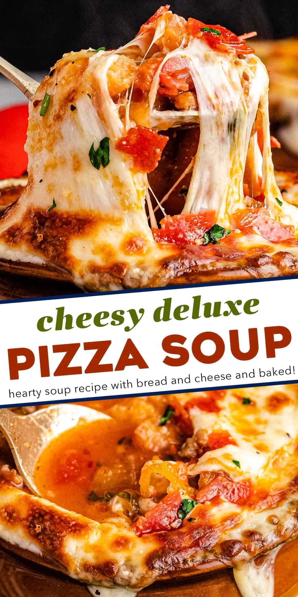 Cheesy Deluxe Pizza Soup - The Chunky Chef