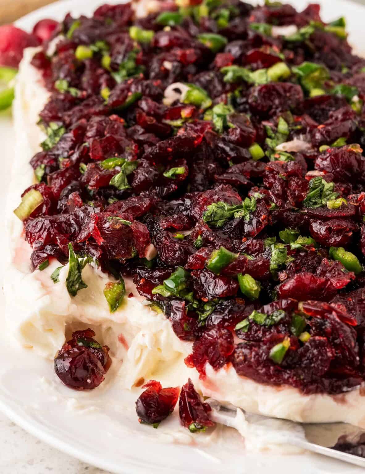 Cranberry Jalapeño Cream Cheese Dip - The Chunky Chef