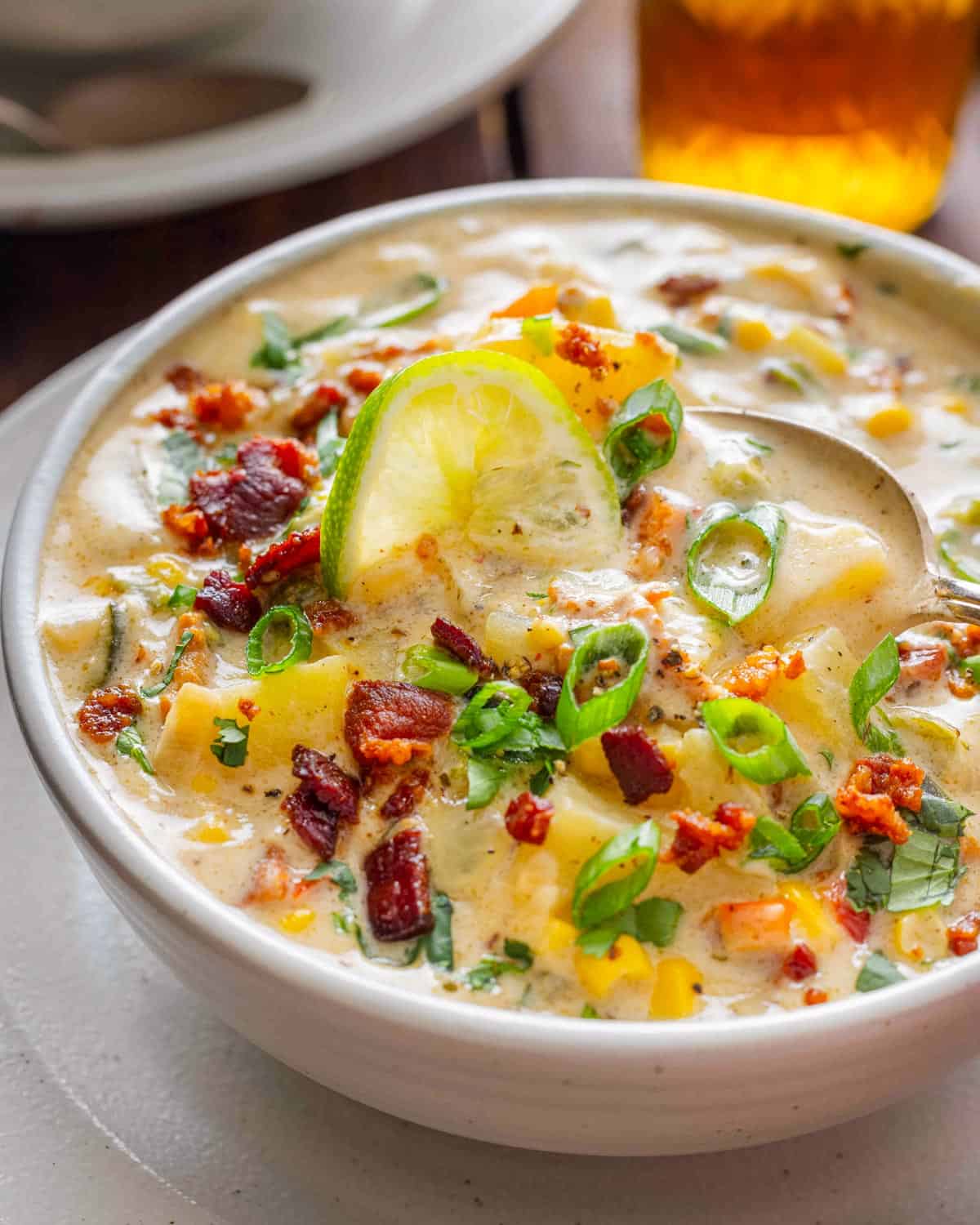 Charred Poblano Corn Chowder - The Chunky Chef