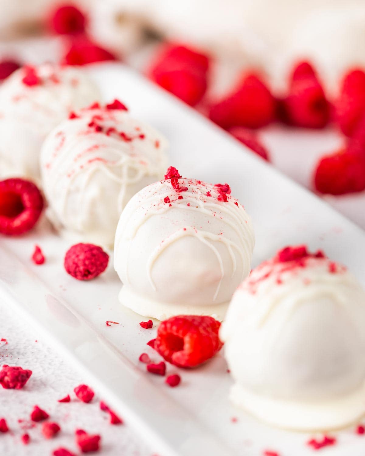 Raspberry White Chocolate Cake Balls - The Chunky Chef