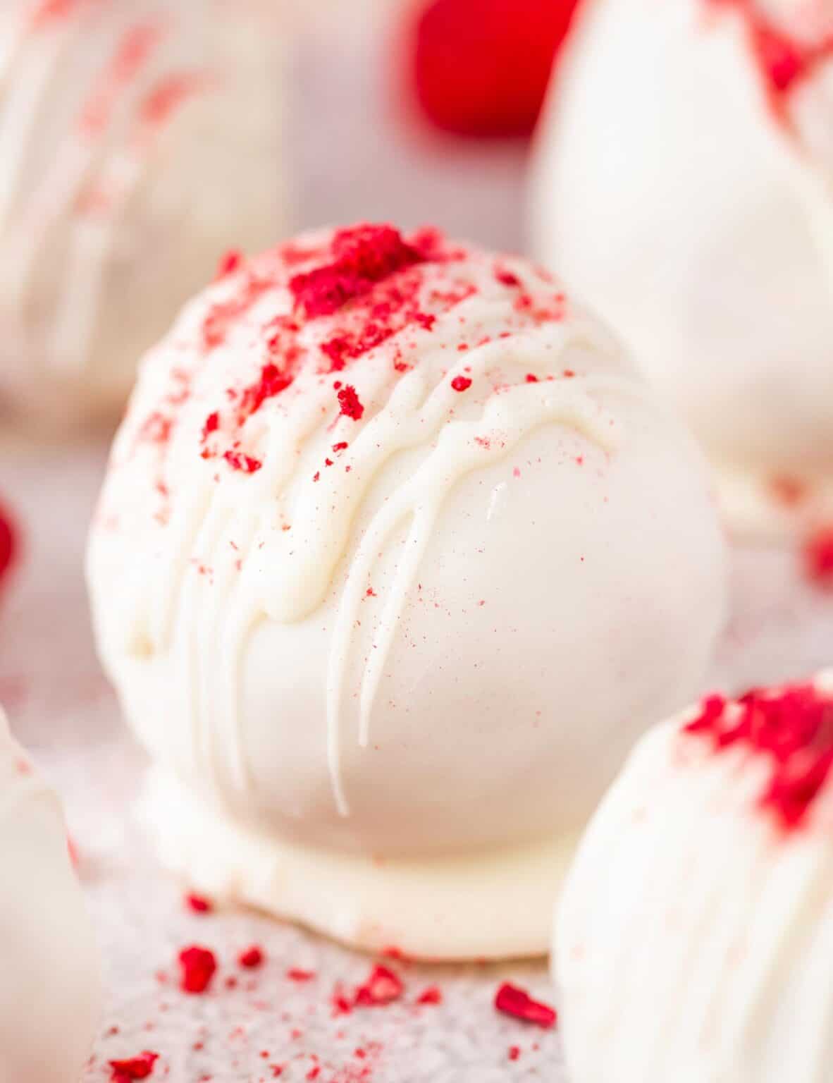 Raspberry White Chocolate Cake Balls - The Chunky Chef